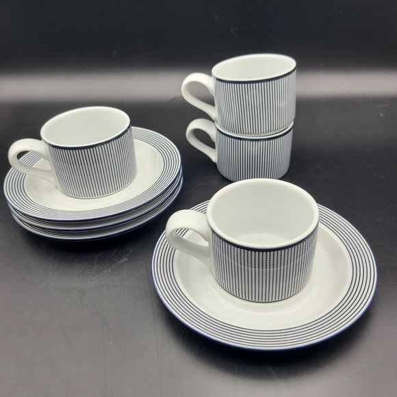 Dansk | Dining | Dansk Bistro Ringsted Set 4 Cup Saucer Blue White ...